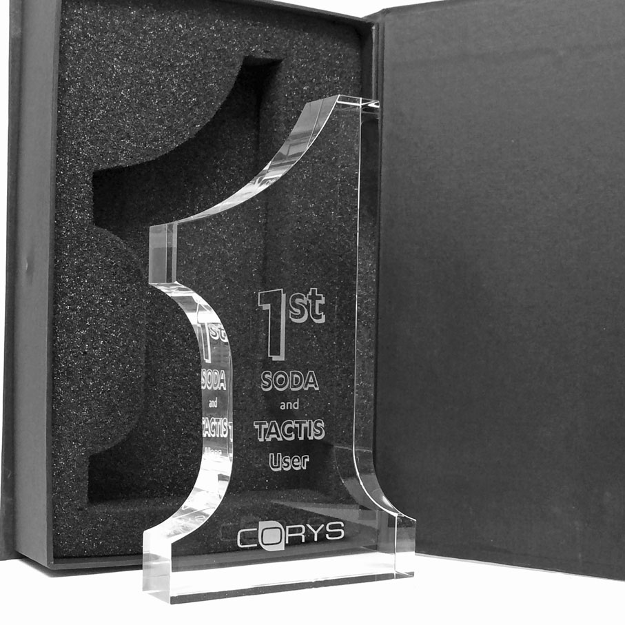 Glass corporate award Number 1 personalised with 3D laser engraving